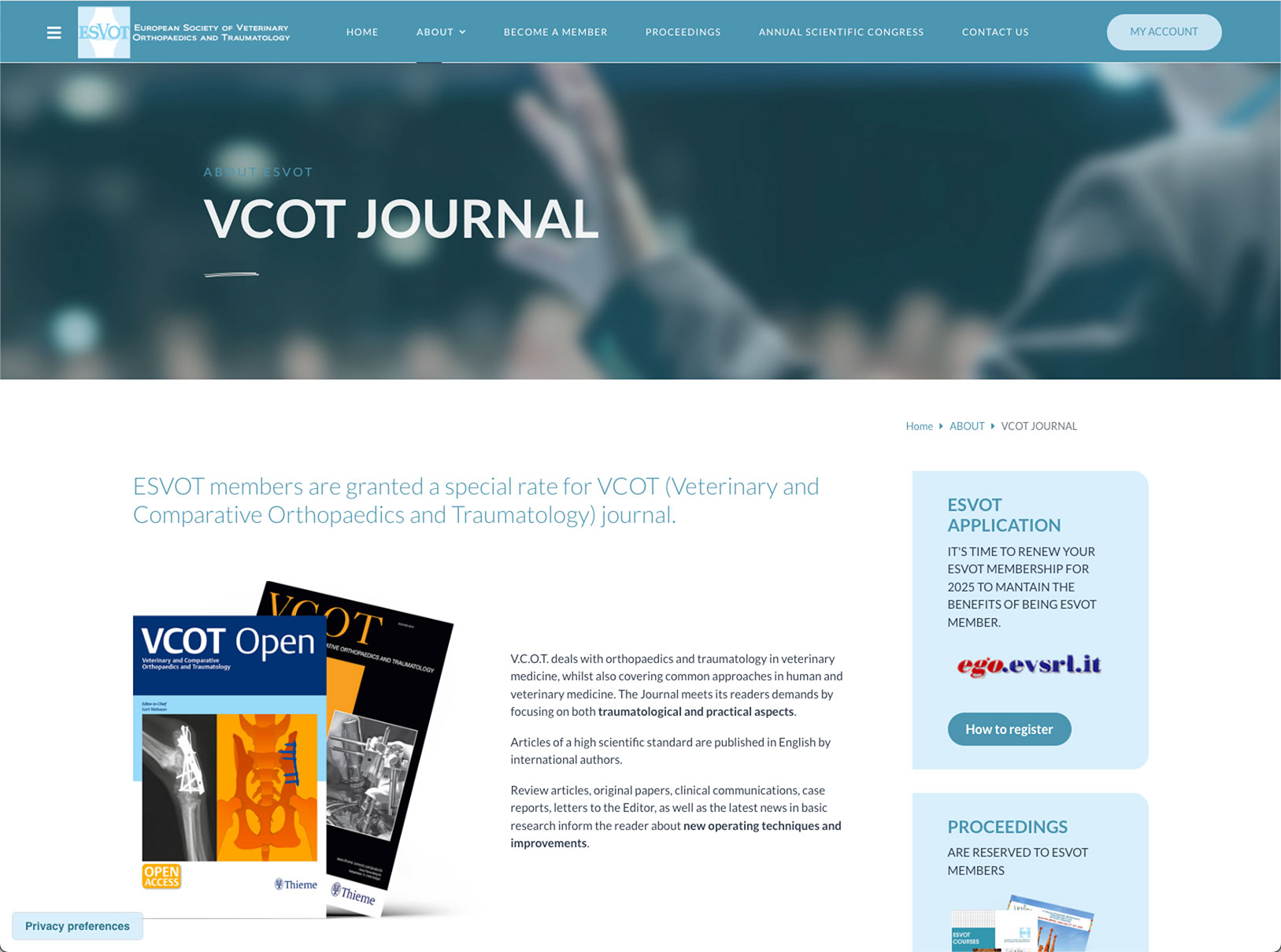 VCOT JOURNAL - ESVOT European Society of Veterinary Orthopaedics and ...